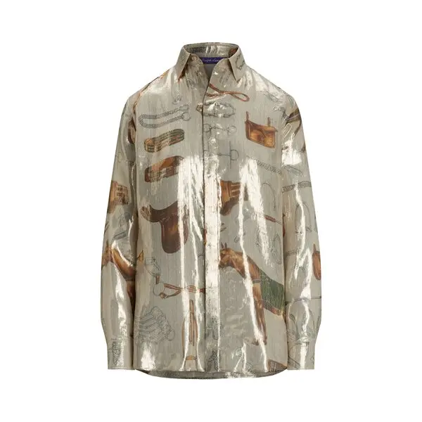 Ralph Lauren Evelina Equestrian-print Lamé Shirt