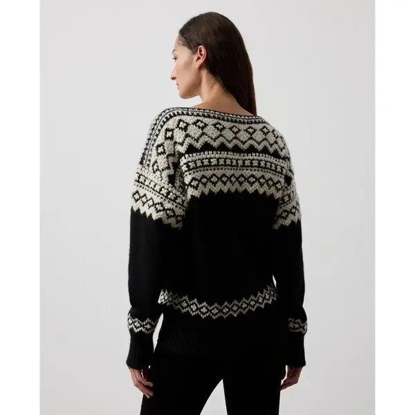 Ralph Lauren Cashmere Jacquard Boatneck Sweater - Black/cream