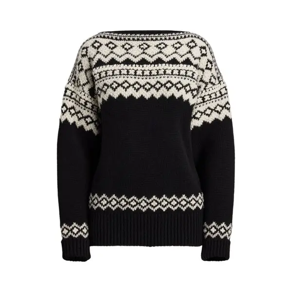 Ralph Lauren Cashmere Jacquard Boatneck Sweater - Black/cream