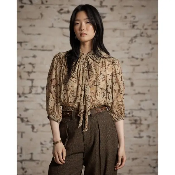 Ralph Lauren Floral-print Crinkled Silk Blouse
