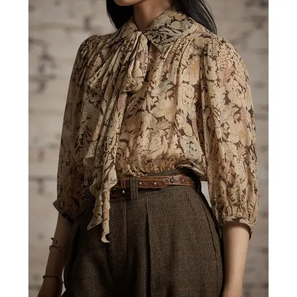 Ralph Lauren Floral-print Crinkled Silk Blouse