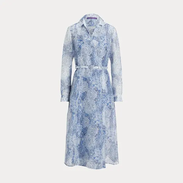 Ralph Lauren Aniyah Floral Linen Gauze Day Dress - Blue Multi