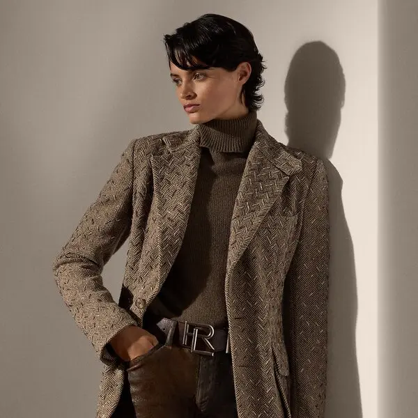 Ralph Lauren Preston Embellished Herringbone Jacket - Brown/cream