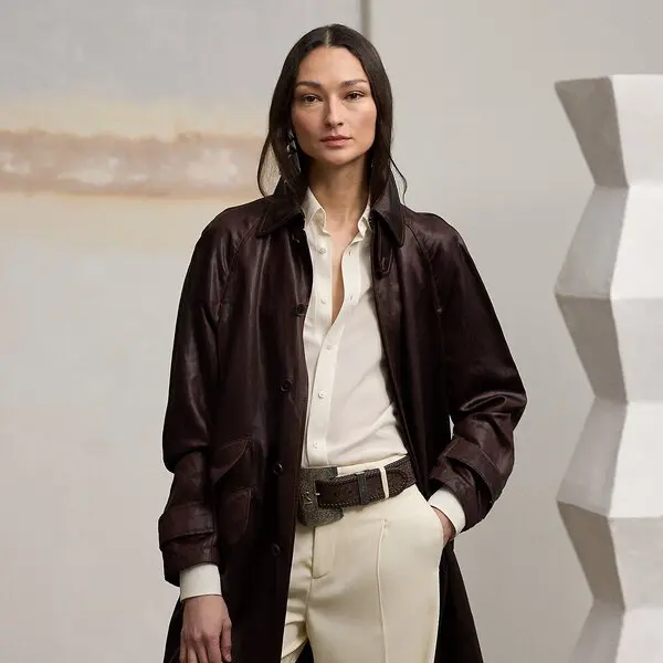 Ralph Lauren Crawford Lacquered Linen Balmacaan Coat
