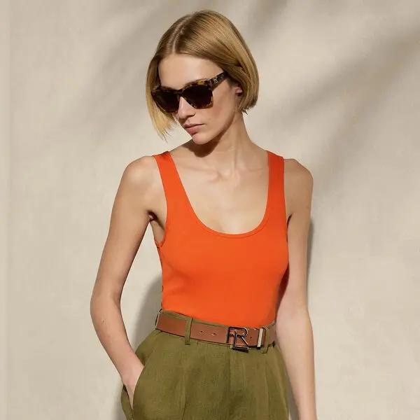 Ralph Lauren Ellis Rib-knit Cotton-blend Tank Top - Bright Orange