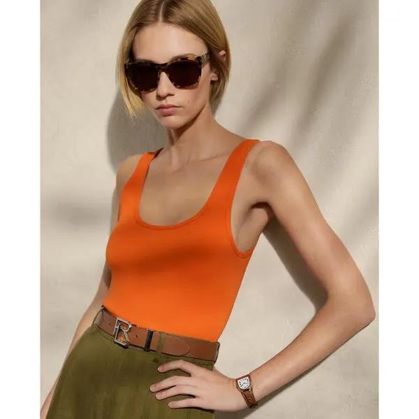 Ralph Lauren Ellis Rib-knit Cotton-blend Tank Top - Bright Orange