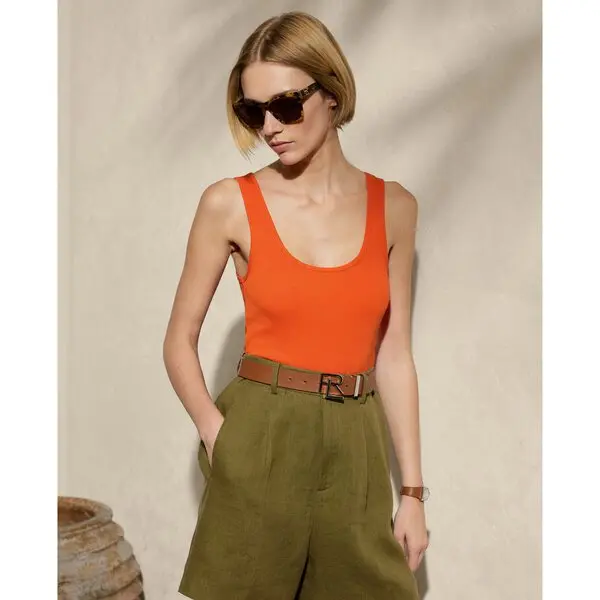 Ralph Lauren Ellis Rib-knit Cotton-blend Tank Top - Bright Orange