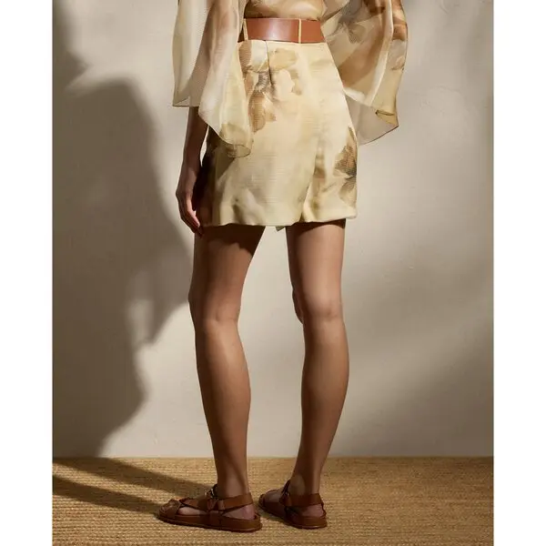 Ralph Lauren Tracy Pleated Floral Silk Gauze Short