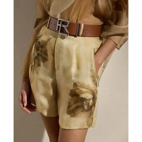 Ralph Lauren Tracy Pleated Floral Silk Gauze Short