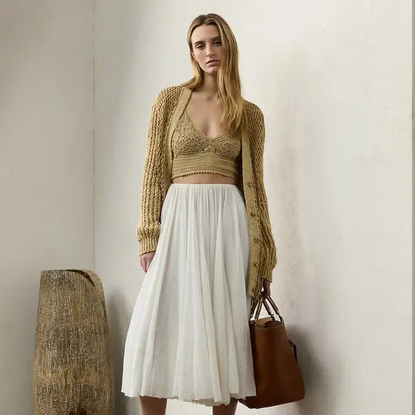 Ralph Lauren Trivelas Embellished Pleated Voile Skirt - White
