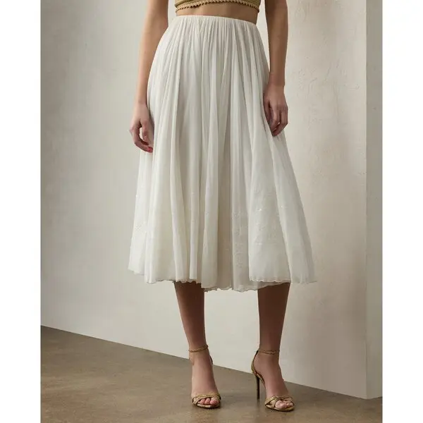 Ralph Lauren Trivelas Embellished Pleated Voile Skirt