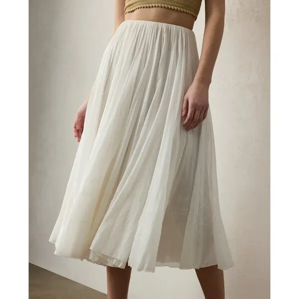 Ralph Lauren Trivelas Embellished Pleated Voile Skirt