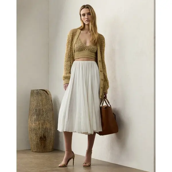 Ralph Lauren Trivelas Embellished Pleated Voile Skirt
