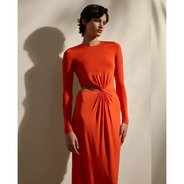 Ralph Lauren Twist-front Long-sleeve Evening Dress - Bright Orange