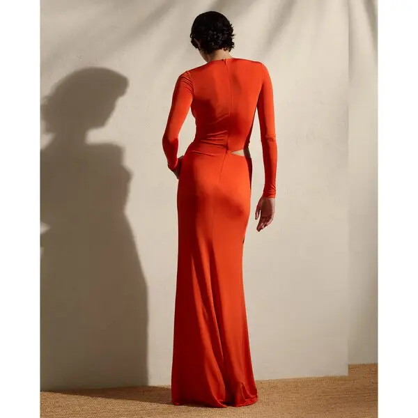 Ralph Lauren Twist-front Long-sleeve Evening Dress - Bright Orange