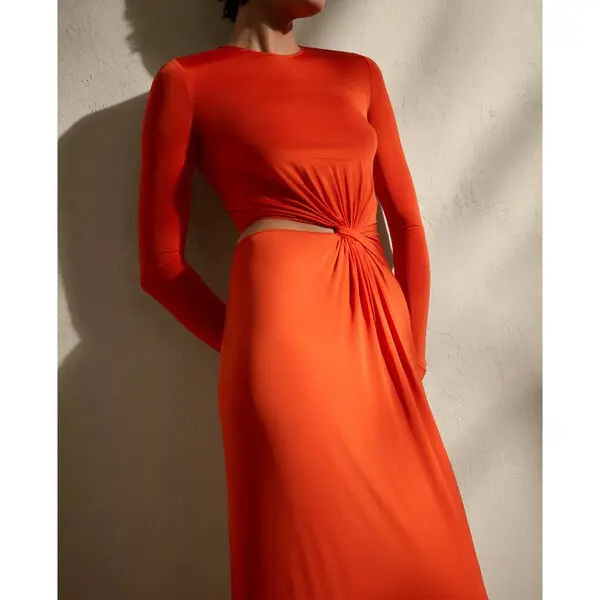Ralph Lauren Twist-front Long-sleeve Evening Dress - Bright Orange
