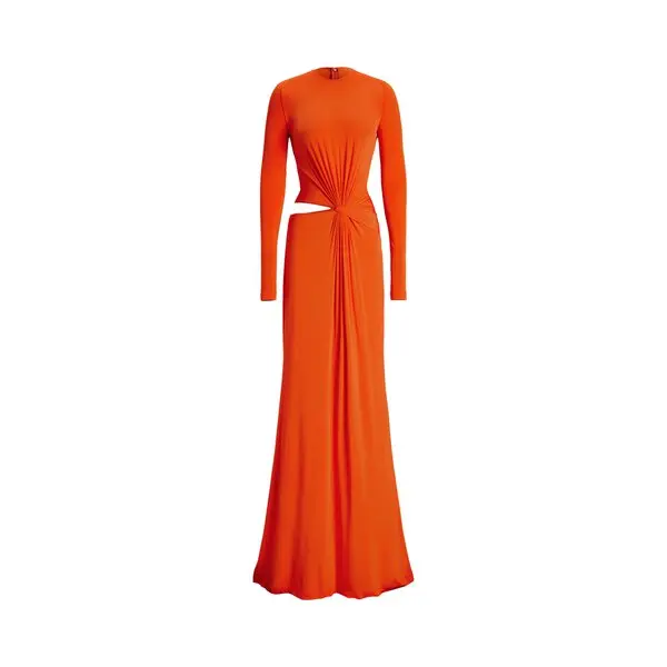 Ralph Lauren Twist-front Long-sleeve Evening Dress - Bright Orange