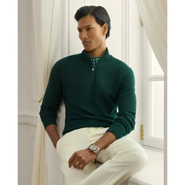 Ralph Lauren Piqué-knit Wool Quarter-zip Sweater