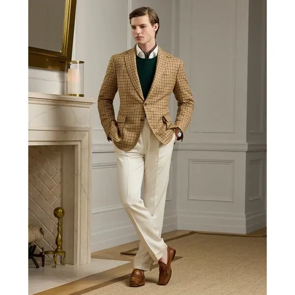 Ralph Lauren Kent Hand-tailored Checked Sport Coat - Camel/brown