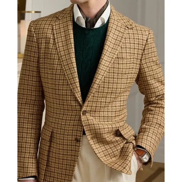 Ralph Lauren Kent Hand-tailored Checked Sport Coat - Camel/brown