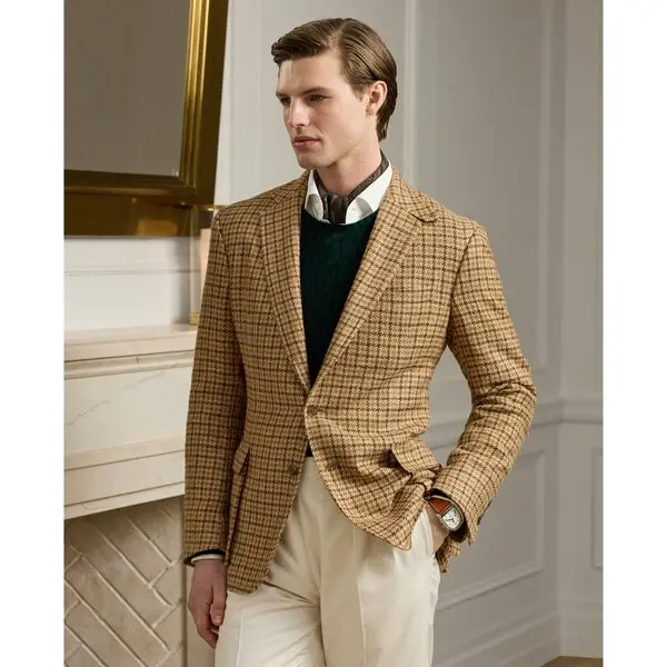 Ralph Lauren Kent Hand-tailored Checked Sport Coat - Camel/brown