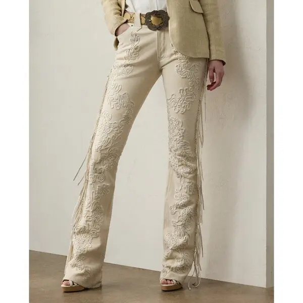 Ralph Lauren Annabeth Embellished Fringe Suede Pant