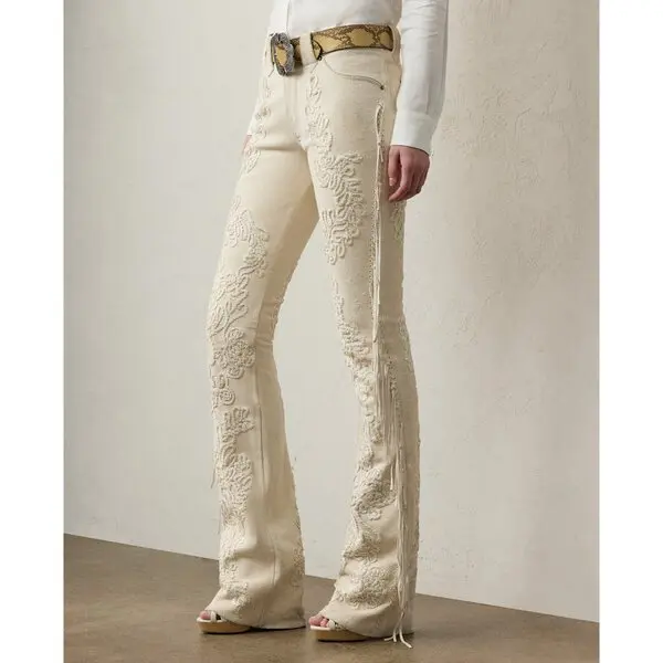 Ralph Lauren Annabeth Embellished Fringe Suede Pant