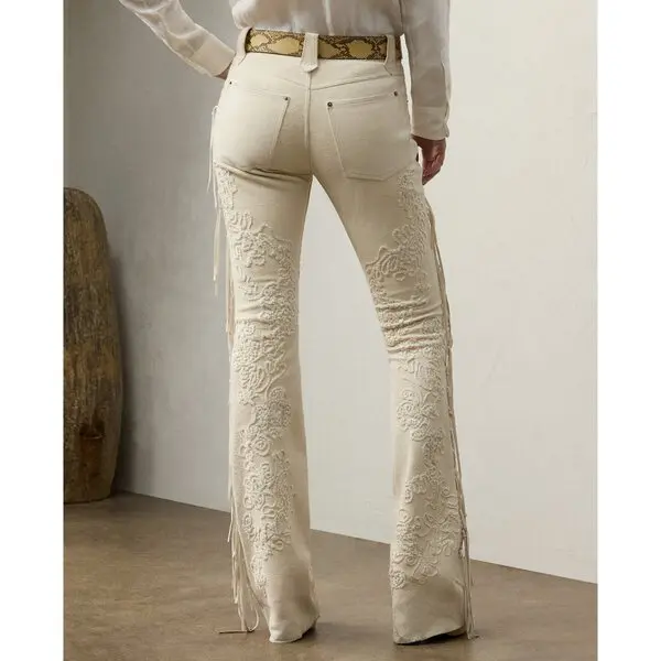 Ralph Lauren Annabeth Embellished Fringe Suede Pant