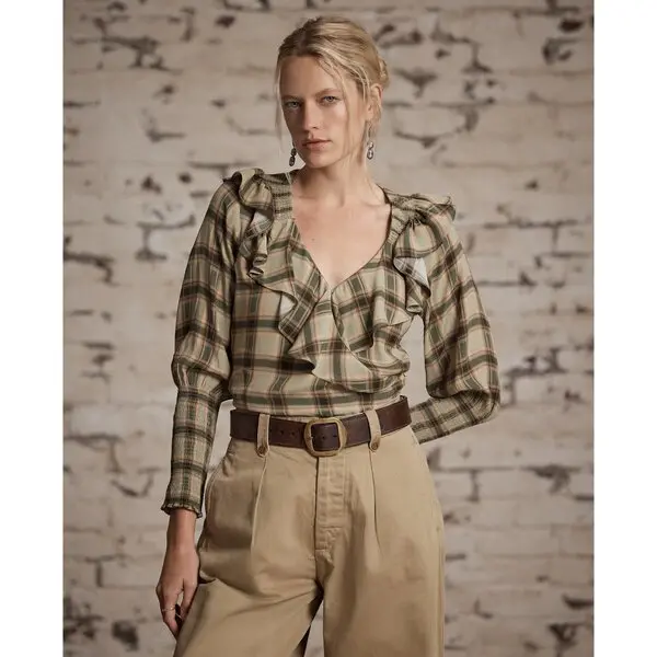 Ralph Lauren Ombré Plaid Marocain Blouse