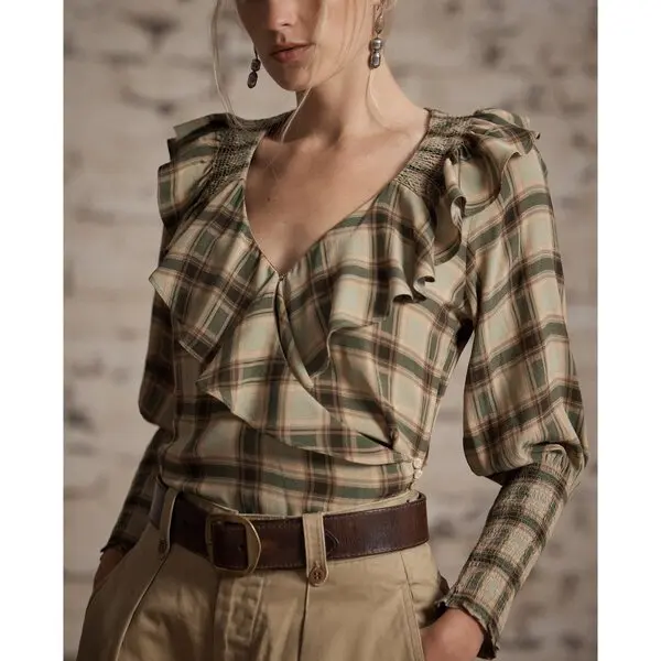 Ralph Lauren Ombré Plaid Marocain Blouse