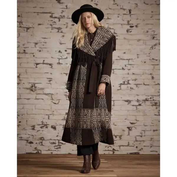 Ralph Lauren Fringe-trim Jacquard Wrap Coat