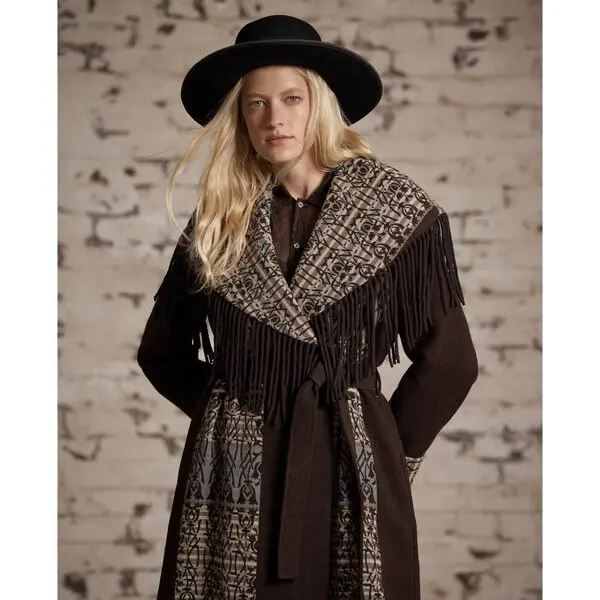 Ralph Lauren Fringe-trim Jacquard Wrap Coat