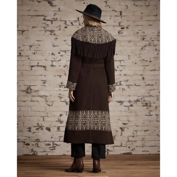Ralph Lauren Fringe-trim Jacquard Wrap Coat