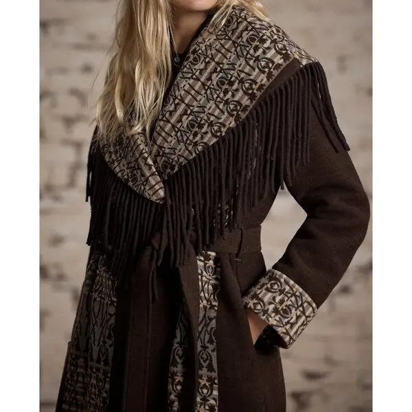 Ralph Lauren Fringe-trim Jacquard Wrap Coat