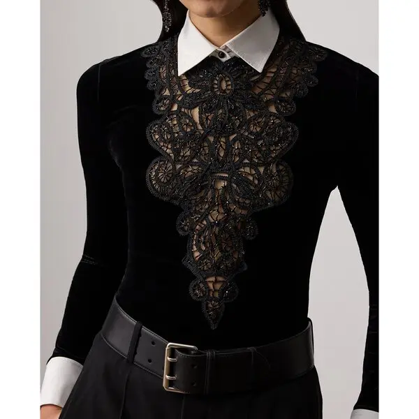Ralph Lauren Missy Embellished Velvet Shirt