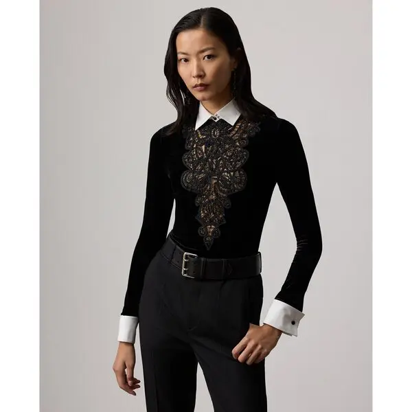 Ralph Lauren Missy Embellished Velvet Shirt