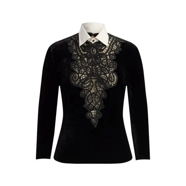 Ralph Lauren Missy Embellished Velvet Shirt