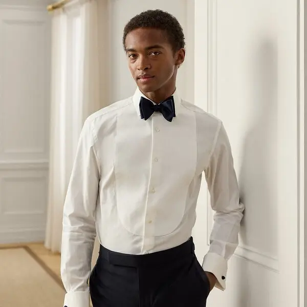Ralph Lauren Piqué-bib French Cuff Tuxedo Shirt - White