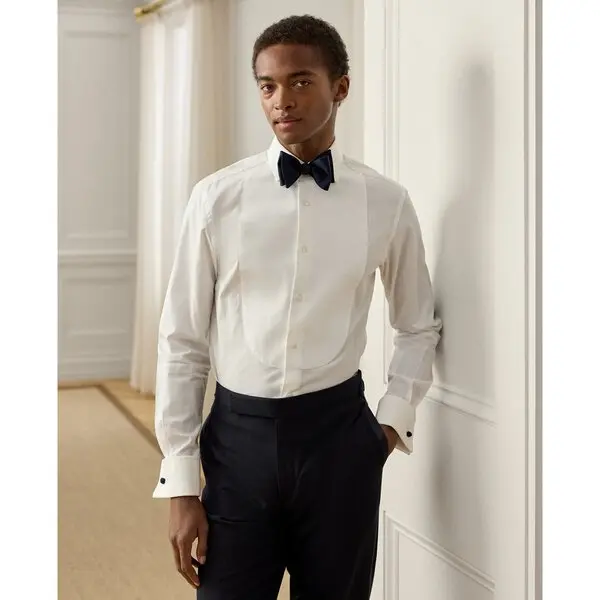 Ralph Lauren Piqué-bib French Cuff Tuxedo Shirt - White