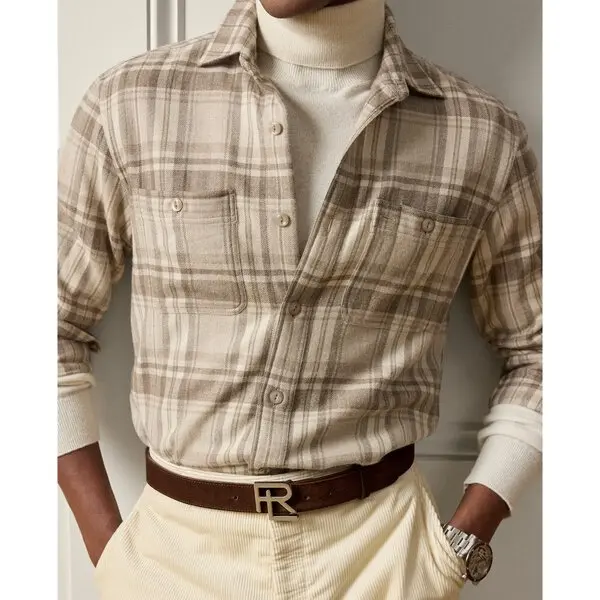 Ralph Lauren Plaid Wool-silk-cashmere Shirt - Taupe
