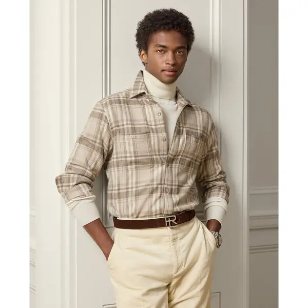 Ralph Lauren Plaid Wool-silk-cashmere Shirt - Taupe