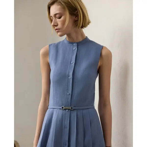 Ralph Lauren Kennedi Linen Sleeveless Day Dress - Cornflower