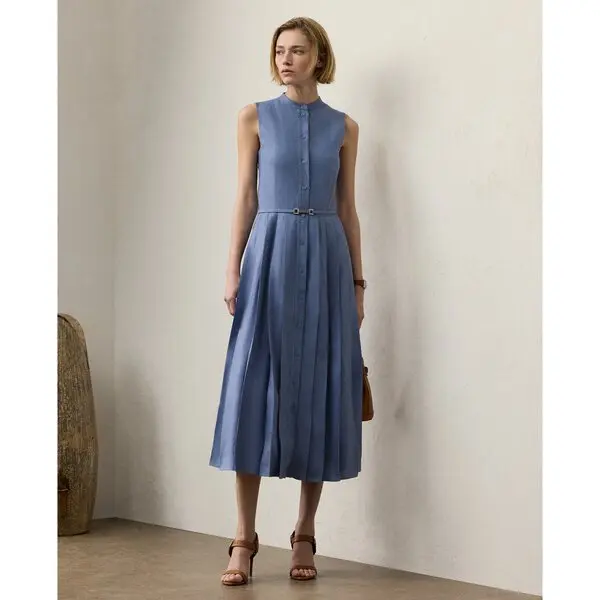 Ralph Lauren Kennedi Linen Sleeveless Day Dress - Cornflower