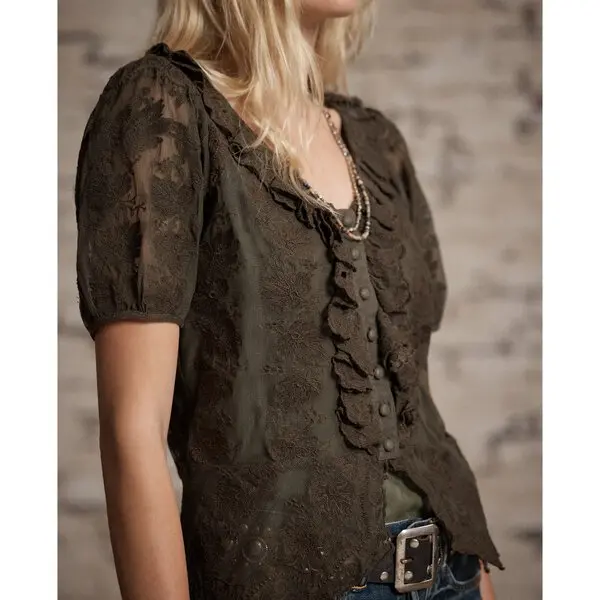 Ralph Lauren Ruffle-trim Embroidered Lace Blouse
