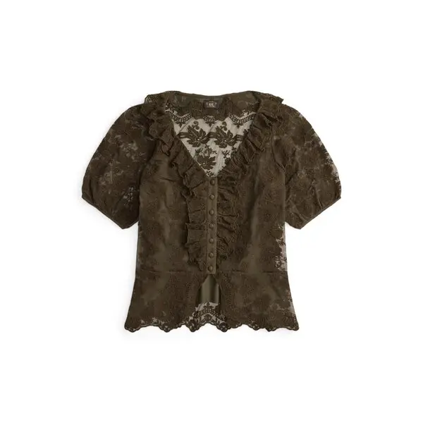 Ralph Lauren Ruffle-trim Embroidered Lace Blouse