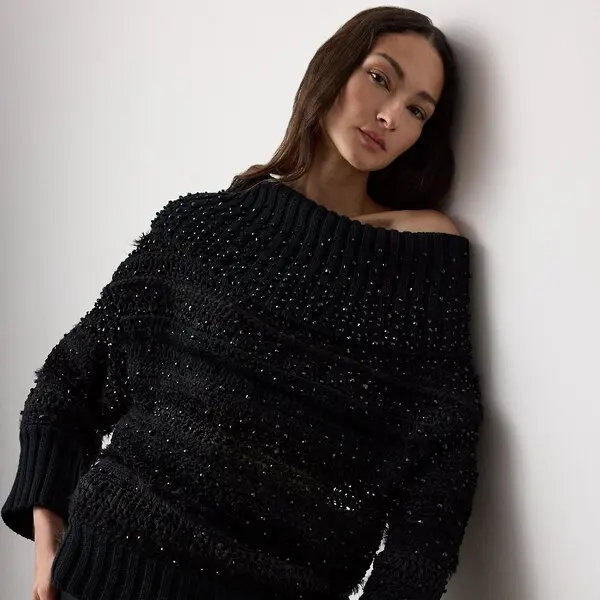 Ralph Lauren Embellished Off-the-shoulder Sweater