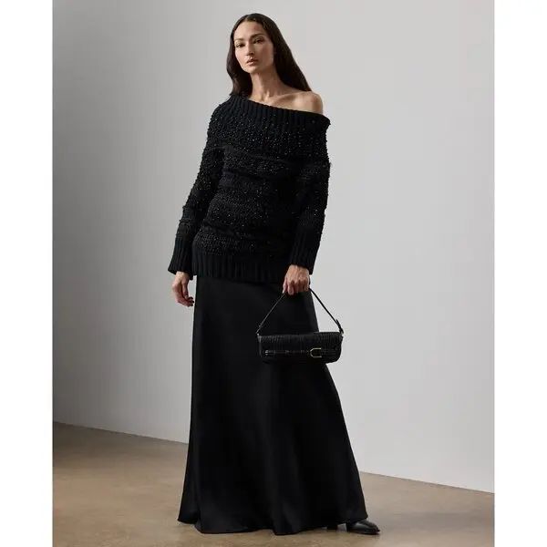 Ralph Lauren Embellished Off-the-shoulder Sweater