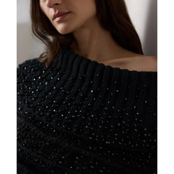 Ralph Lauren Embellished Off-the-shoulder Sweater