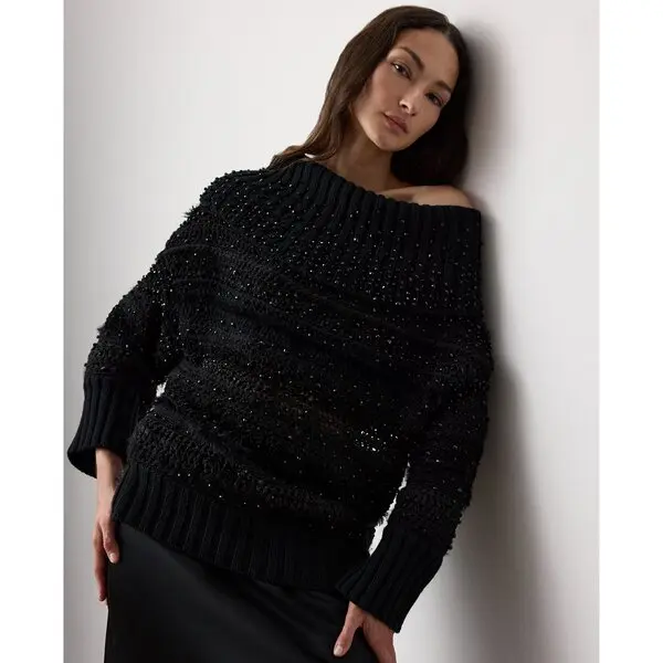 Ralph Lauren Embellished Off-the-shoulder Sweater