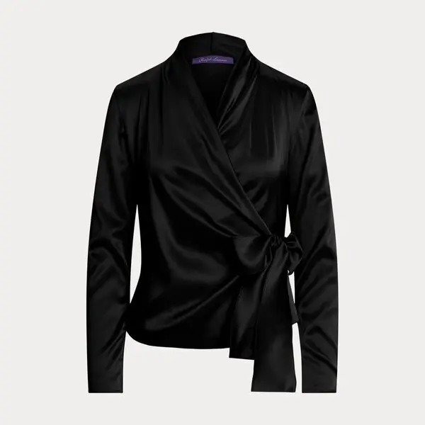 Ralph Lauren Shea Stretch Silk Charmeuse Wrap Blouse